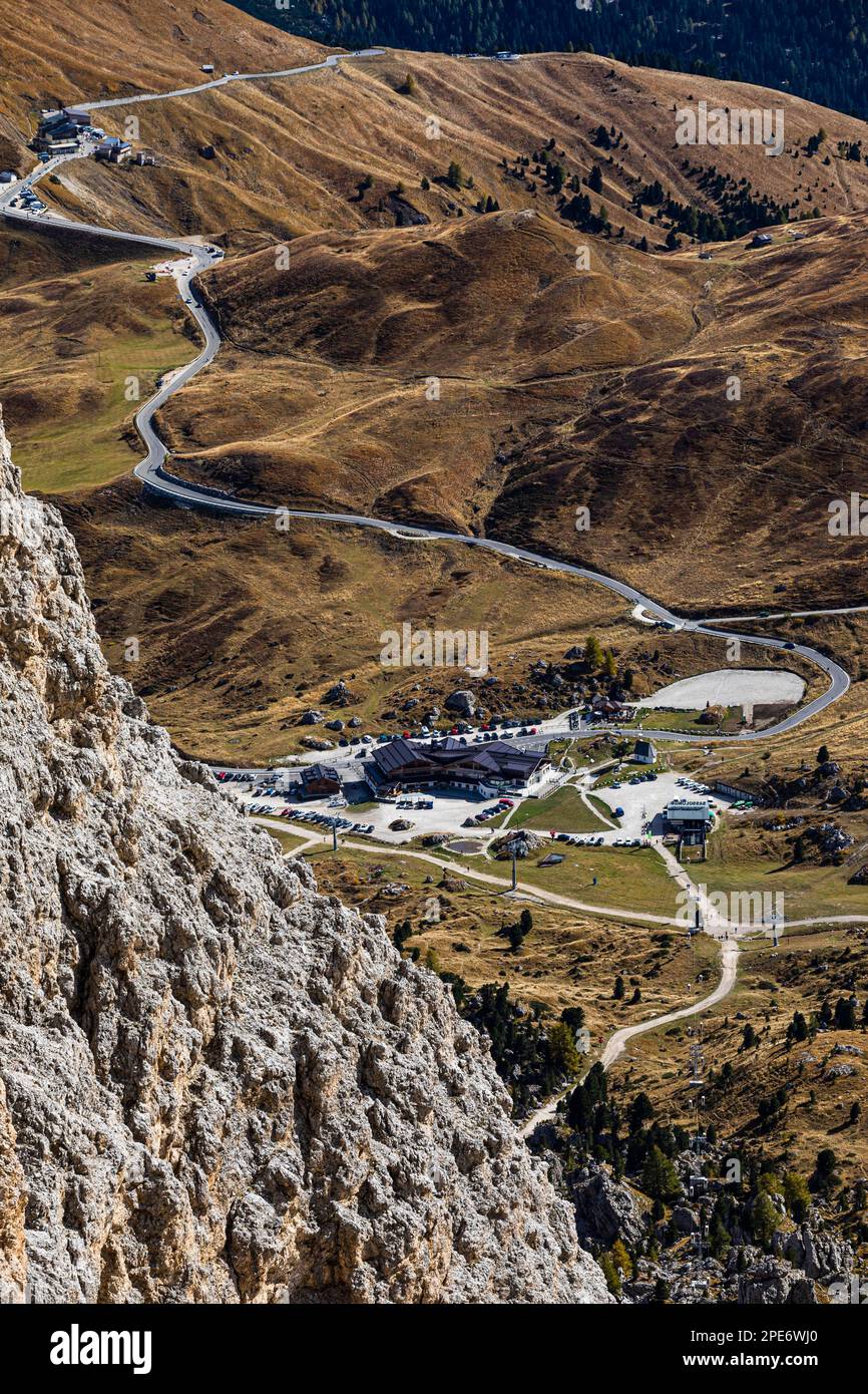 Gondola from the Sella Pass to the Sassolungo Pass, behind the Sella ...