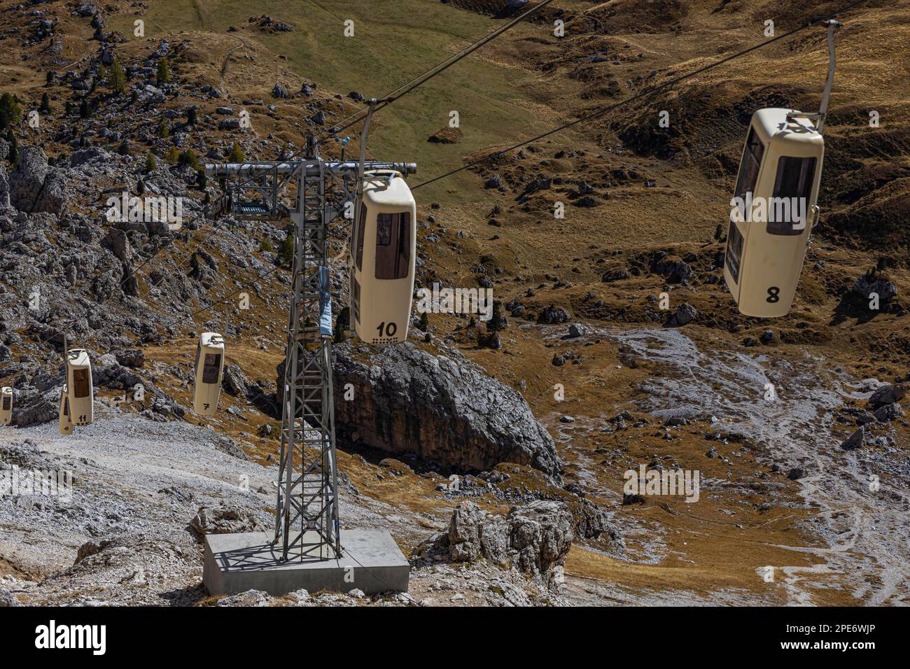 Gondola from the Sella Pass to the Sassolungo Pass, Dolomites, South ...
