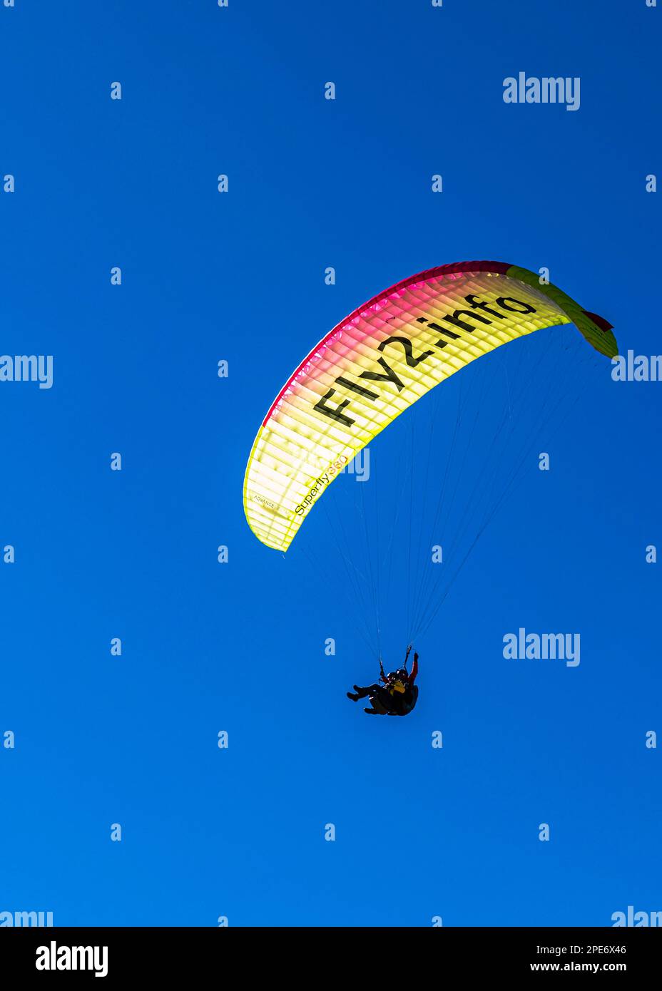 Paragliding tandem flight, Val Gardena, Dolomites, South Tyrol, Italy ...