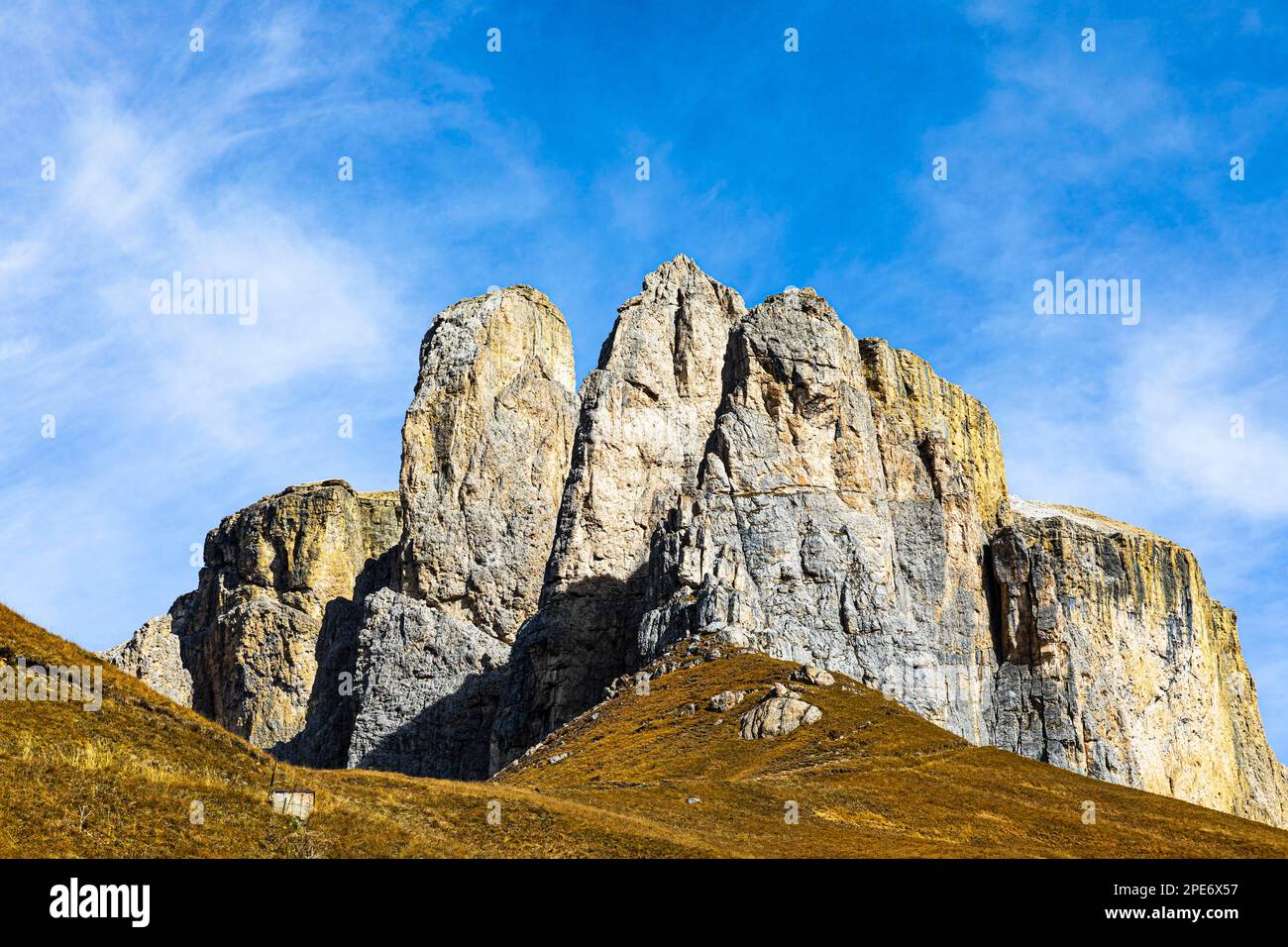 Summit of the Sella massif, view from the Sella Pass, Dolomites, South ...