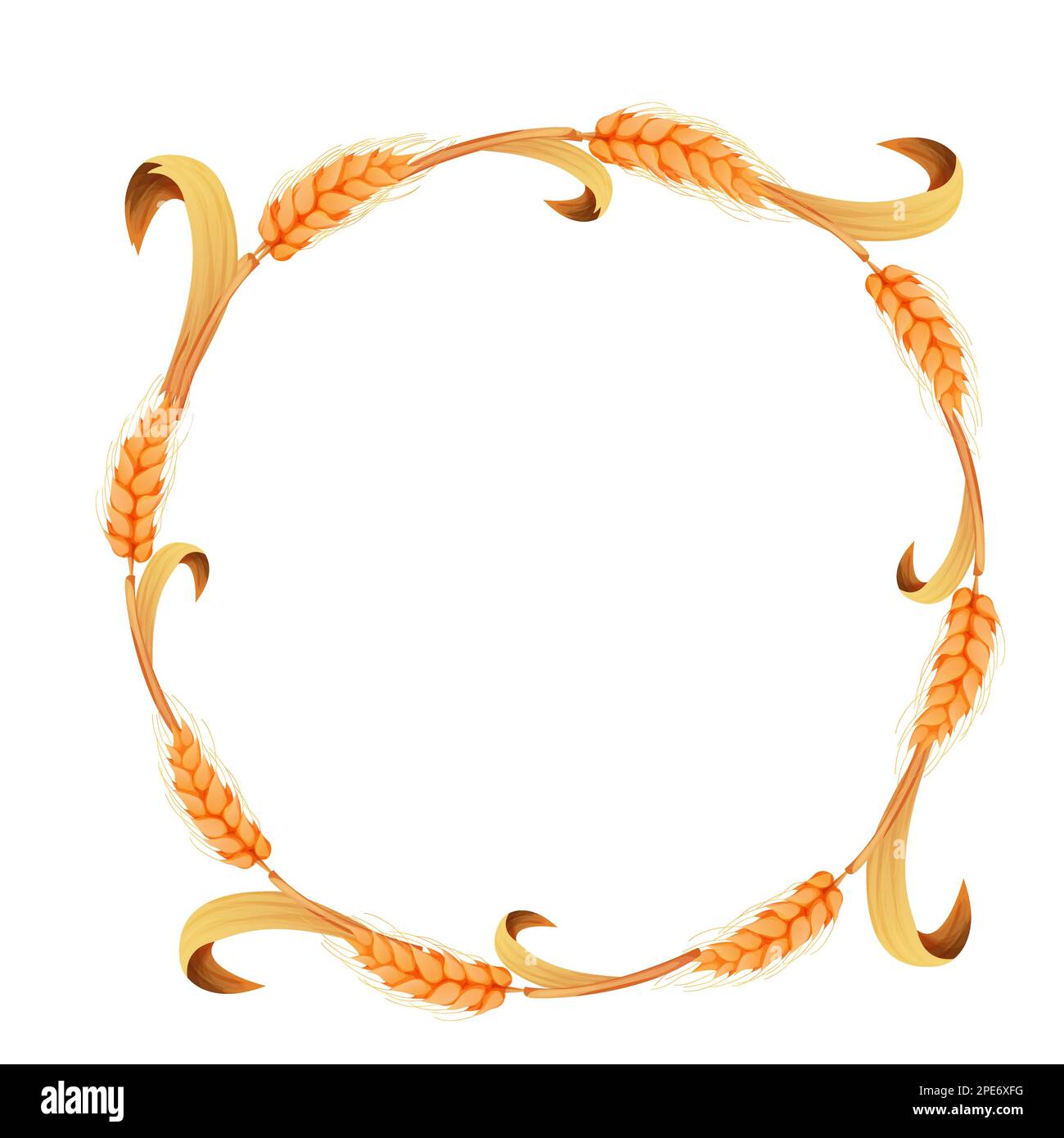 Wreath from spikelet, golden color wheat round frame in cartoon style ...