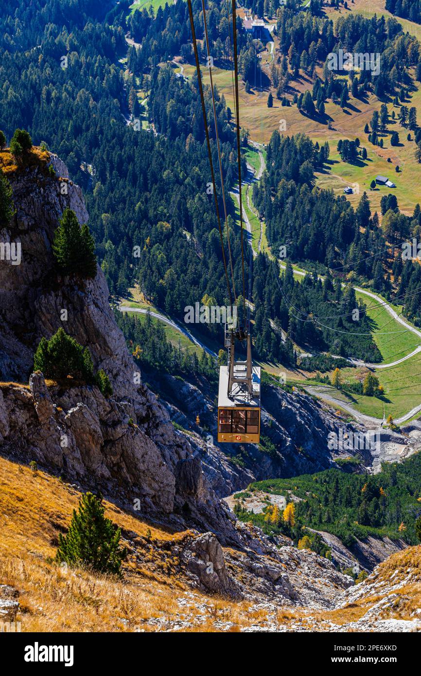 Cable car gondola in front of the entrance to the mountain station at ...
