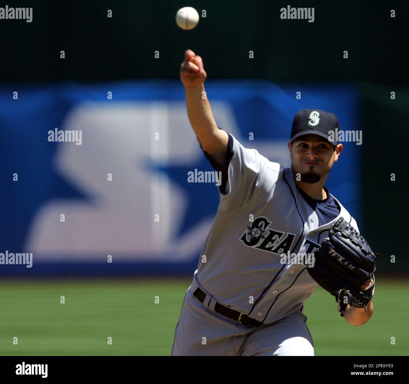 Seattle Mariners starter Joel Pineiro throws to the Oakland Athletics ...