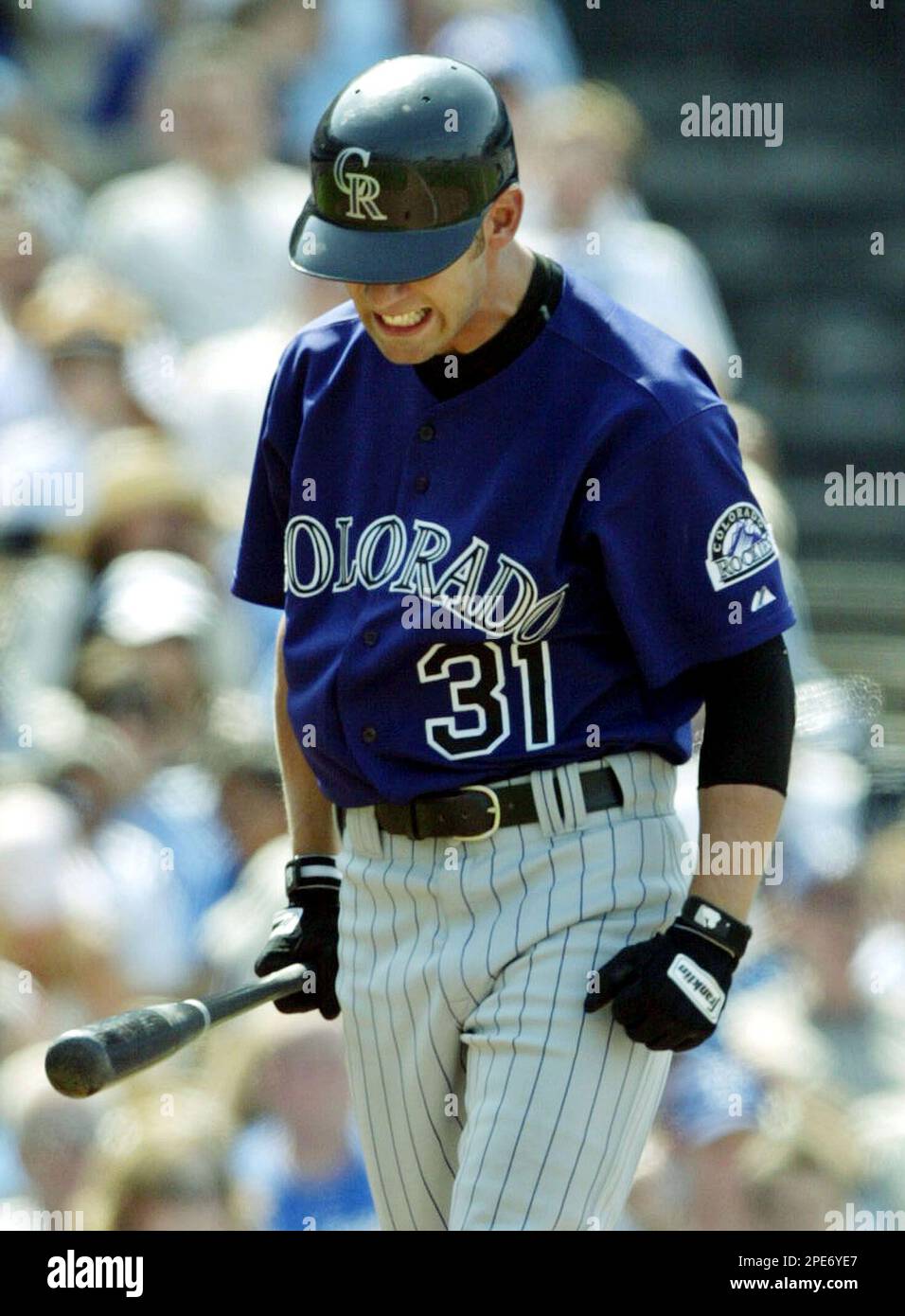 Colorado Rockies' Cory Sullivan reacts after striking out to end the ...