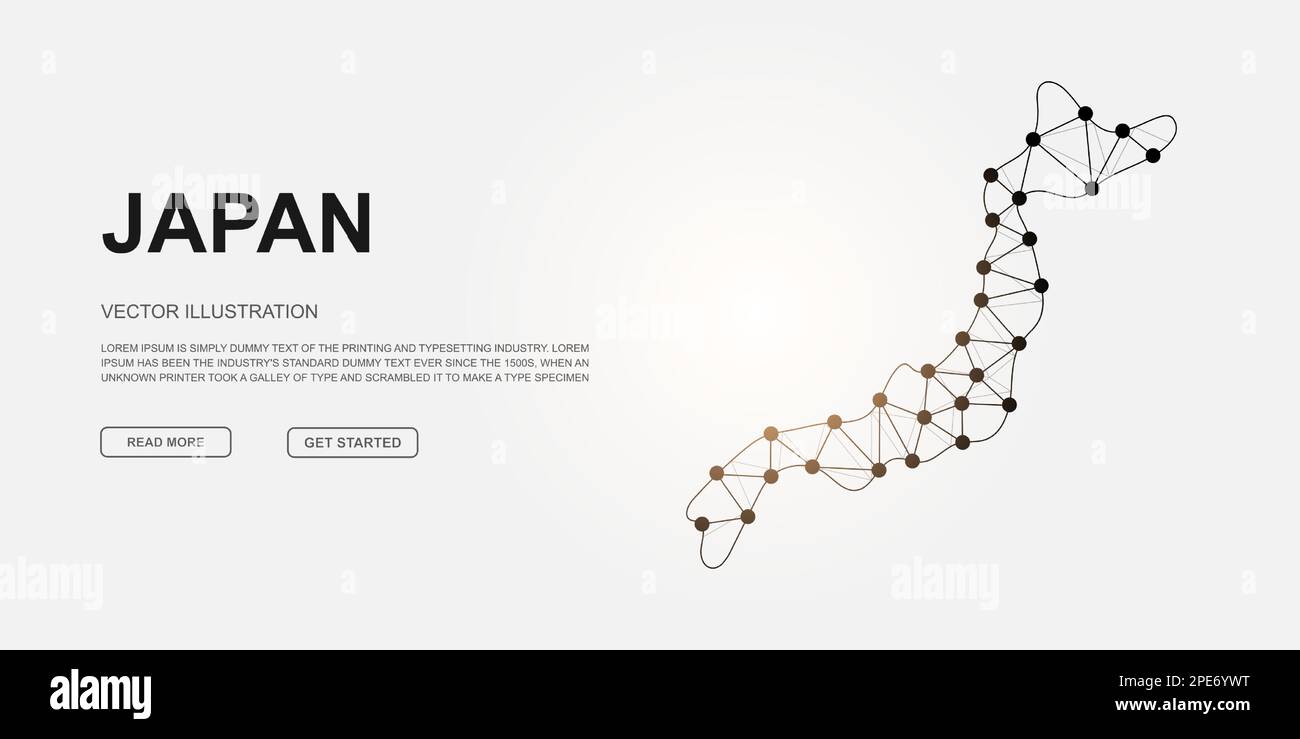 Japan low poly symbol with connected dots for landing page. Japan map ...