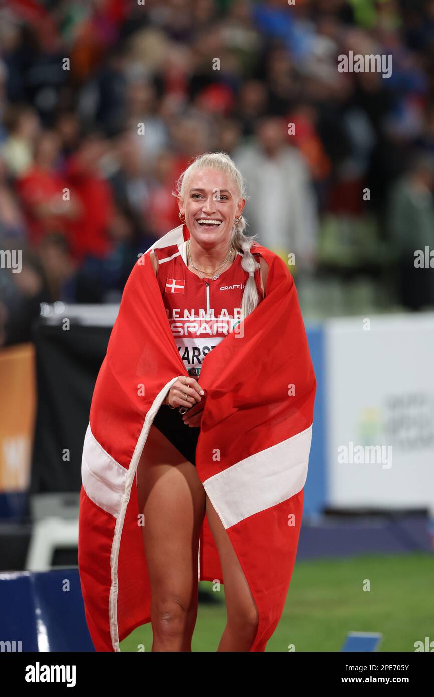Ida KARSTOFT celebrating her Bronze Medallist in the 200m at the ...