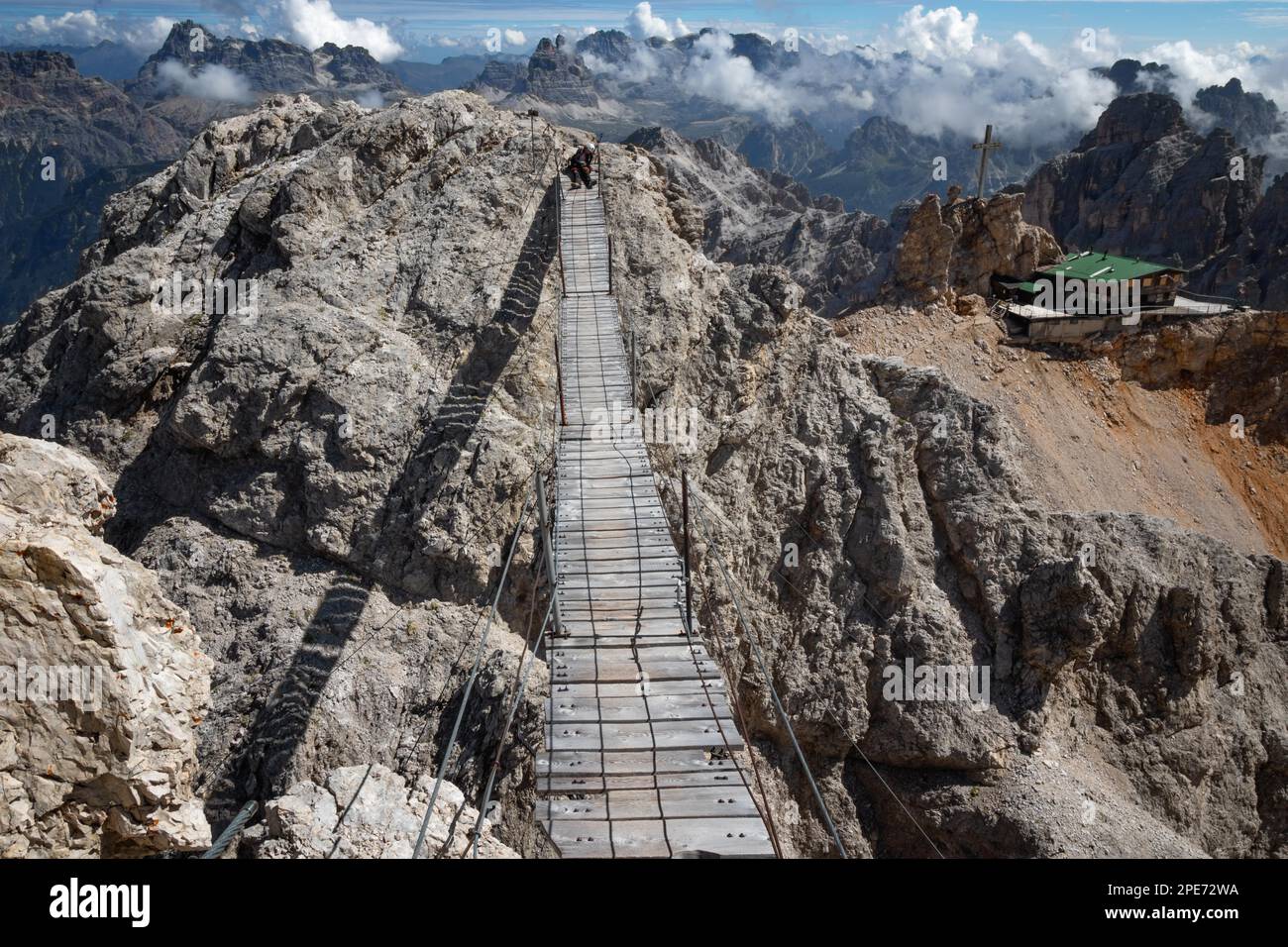 View of the famous suspension bridge and shelter in the Italian ...