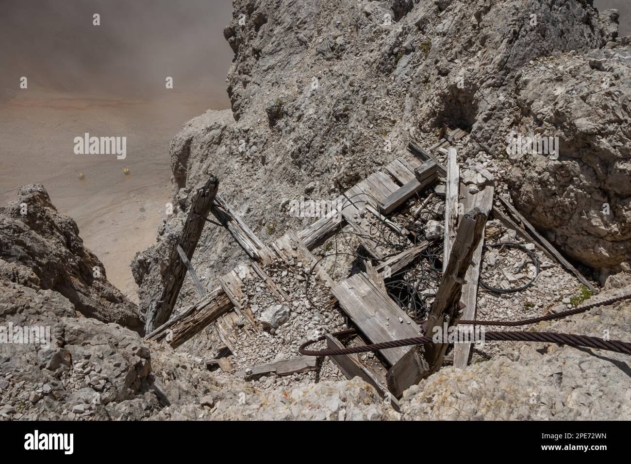 Elements set by man to facilitate the route via ferrata. Dolomites ...