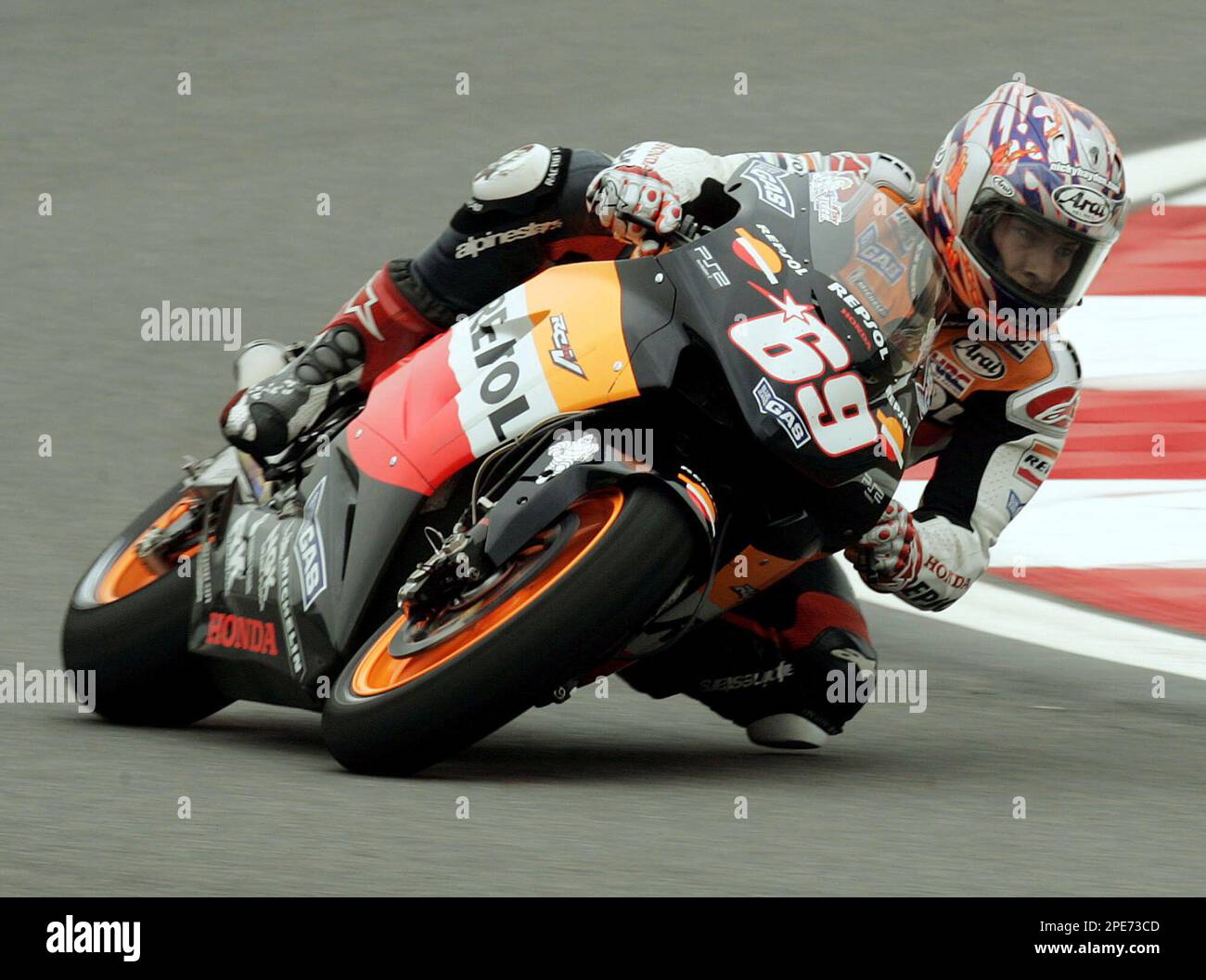 U.S.'s Nicky Hayden powers his Honda during practice for the MotoGP ...