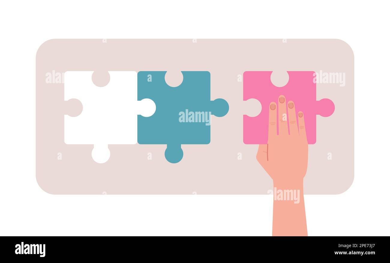 Jigsaw puzzle pieces connecting flat concept vector spot illustration ...