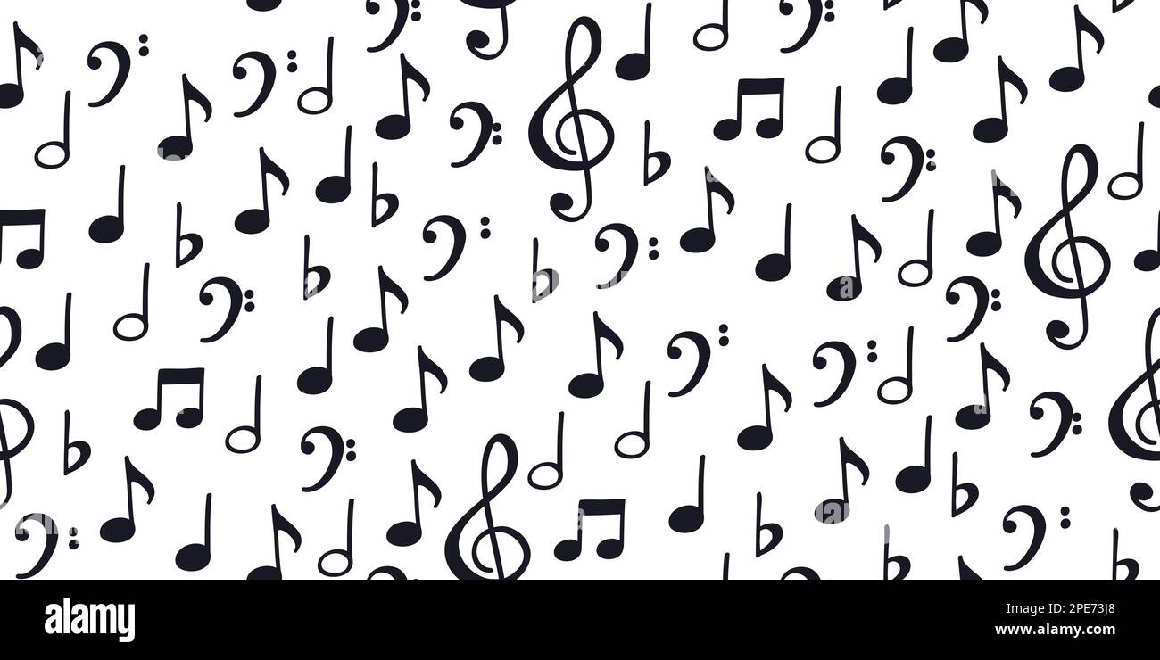 Seamless flying musical notes on white. Musical symbols for banner of ...