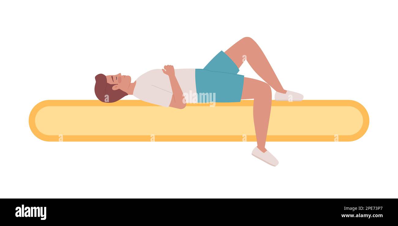 Napping man lying on loading bar semi flat color vector character Stock ...