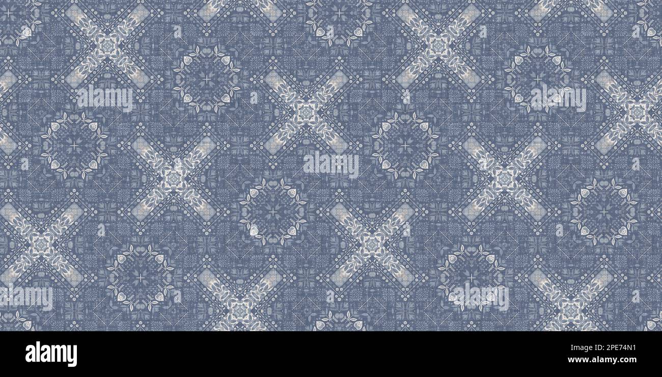 Farm house blue damask seamless border. Tonal french intricate cottage ...