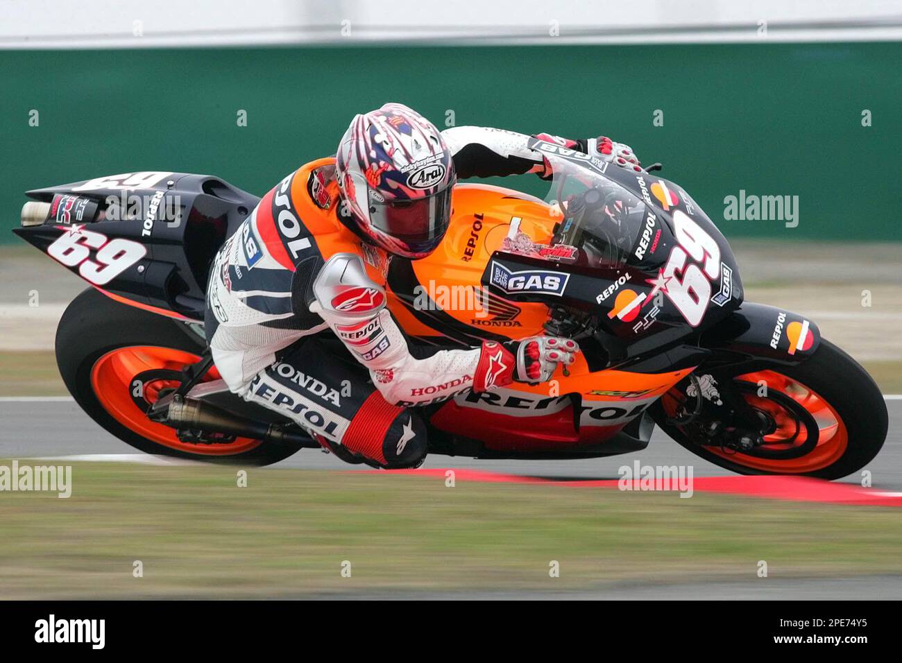 American Nicky Hayden leans into a turn on his Repsol Honda during ...