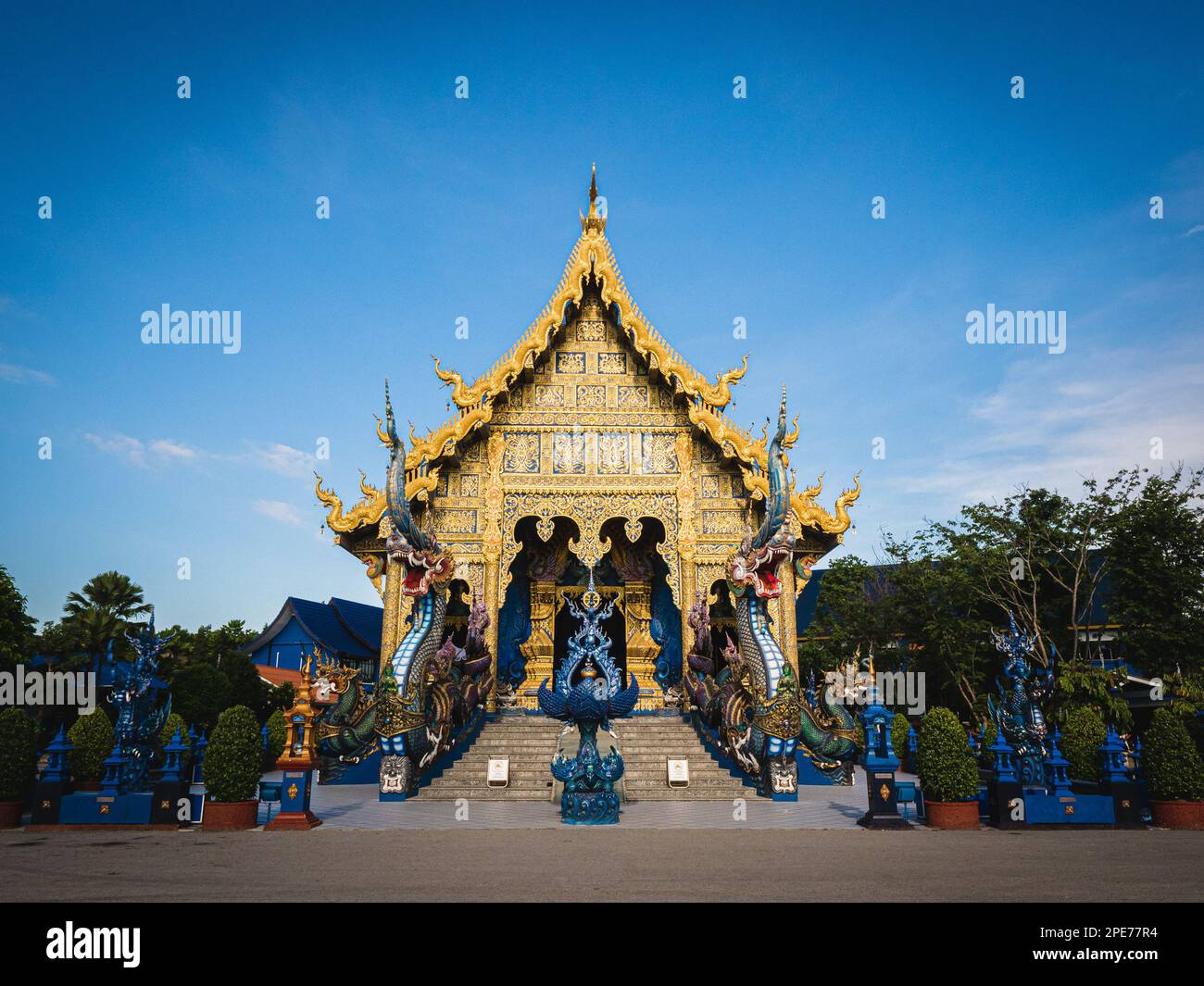 The blue god spirit Buddhist deity at Chiang Rai's Wat Rong Suea Ten ...