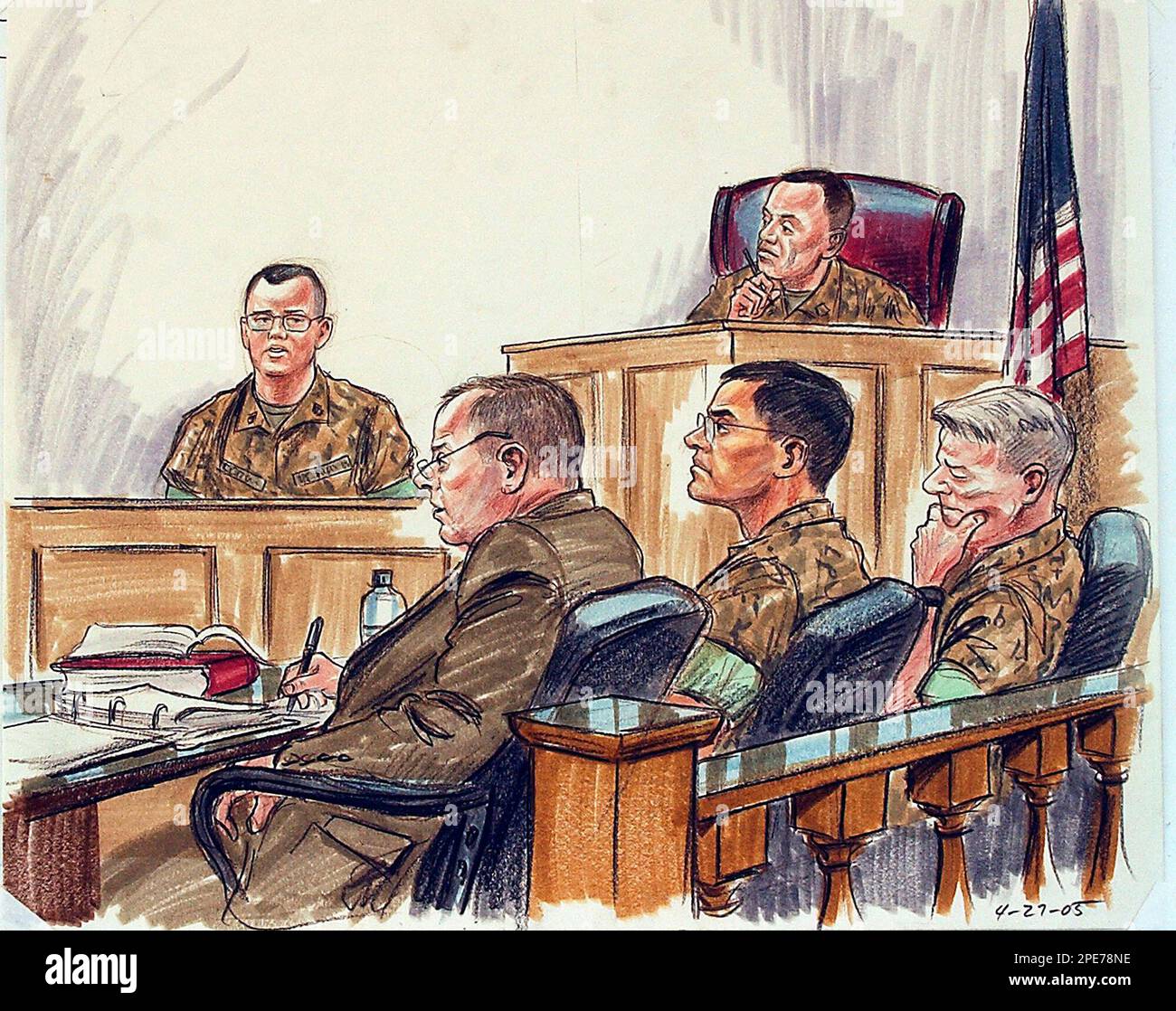 In this artist rendering, U.S. Marine Second Lt. Ilario Pantano, second ...