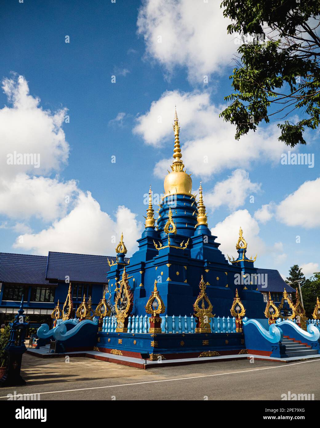 The blue god spirit Buddhist deity at Chiang Rai's Wat Rong Suea Ten ...