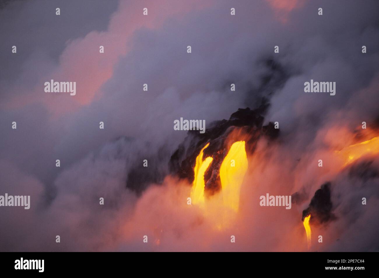 Lava flowing into ocean, Puu Oo Vent, Kilauea Volcano, Volcanoes N. P ...