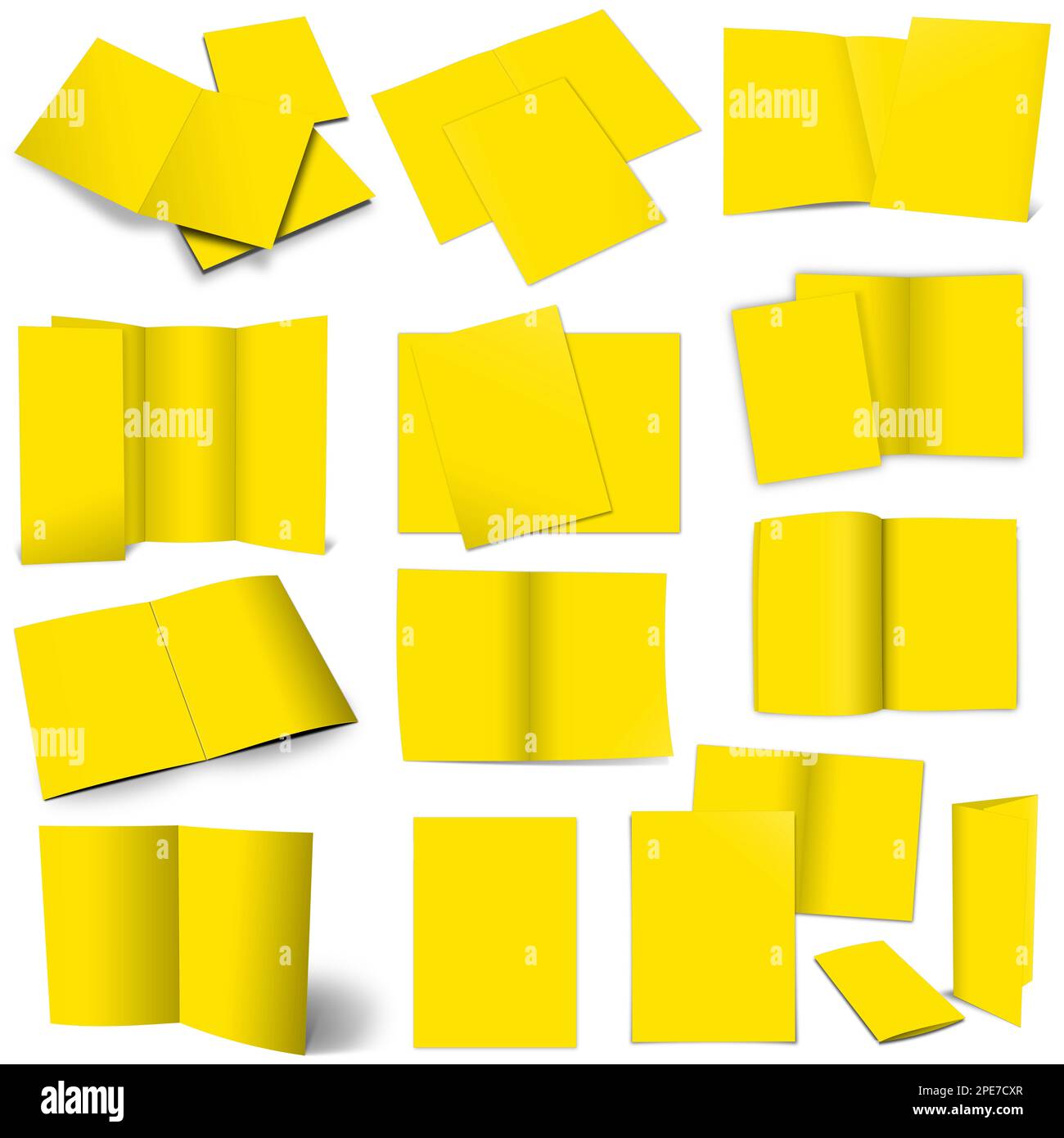 Thirteen Yellow brochures for layouts and presentation design. 3D ...