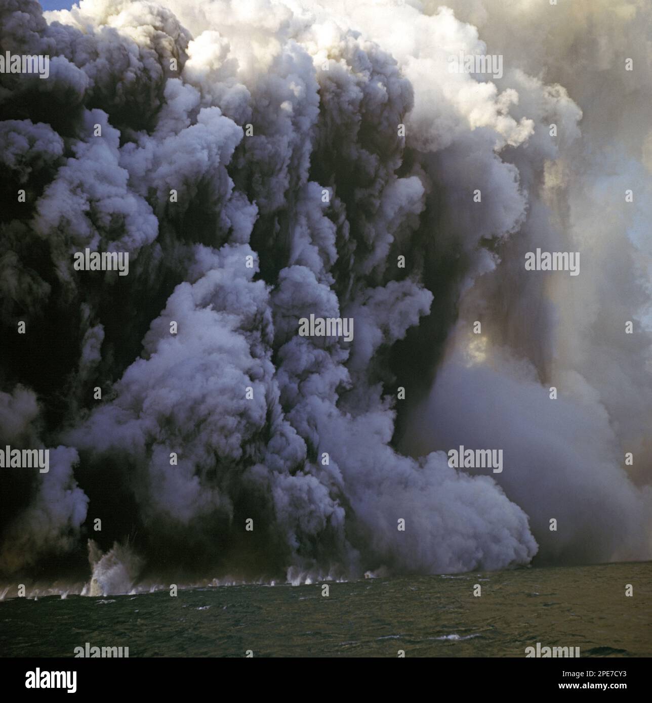 Volcanic island eruption throwing up ash and smoke, Surtsey, Iceland ...