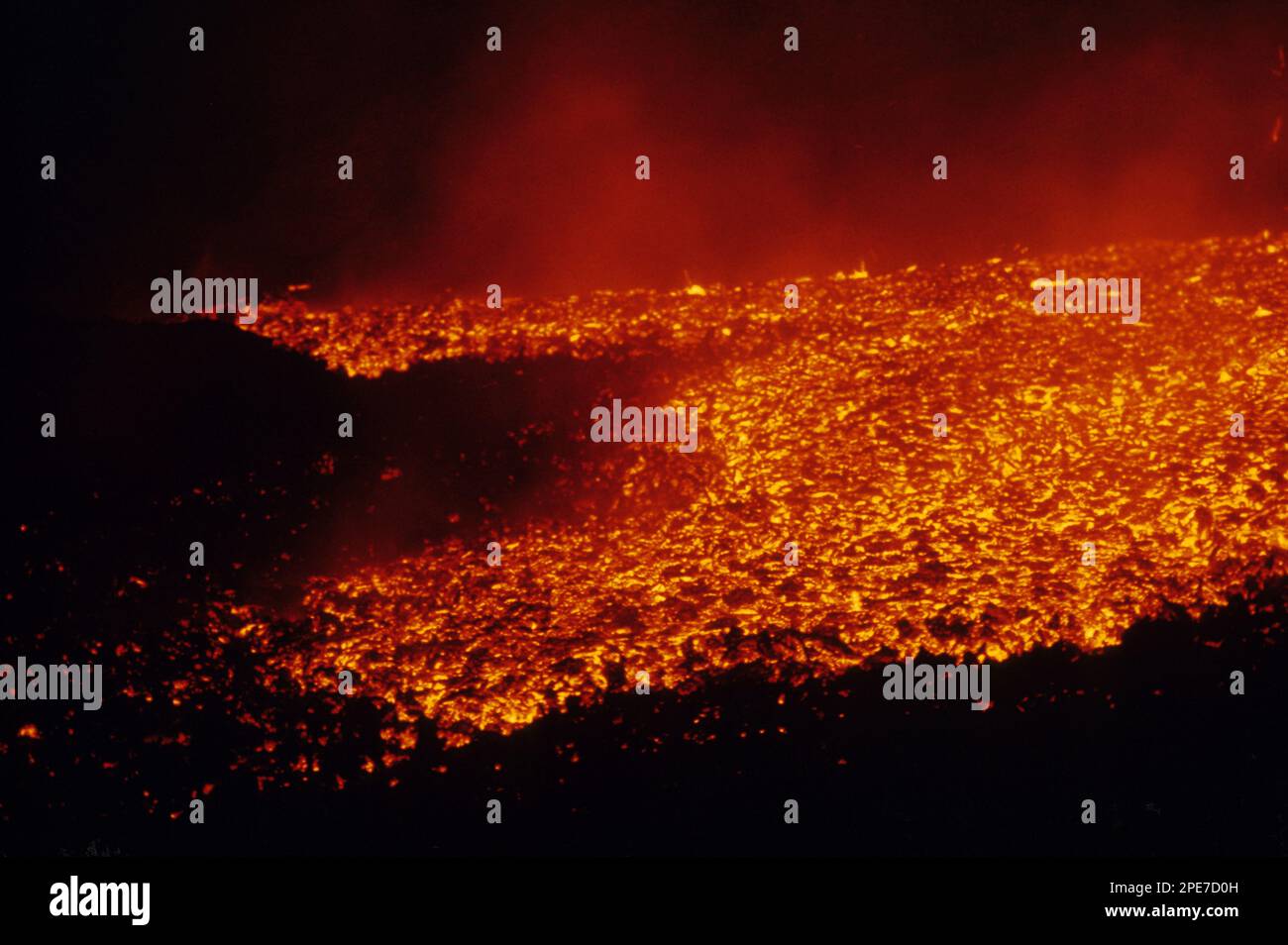 Active lava flow, Eldfell volcano, Heimaey, Westman Islands, Iceland ...