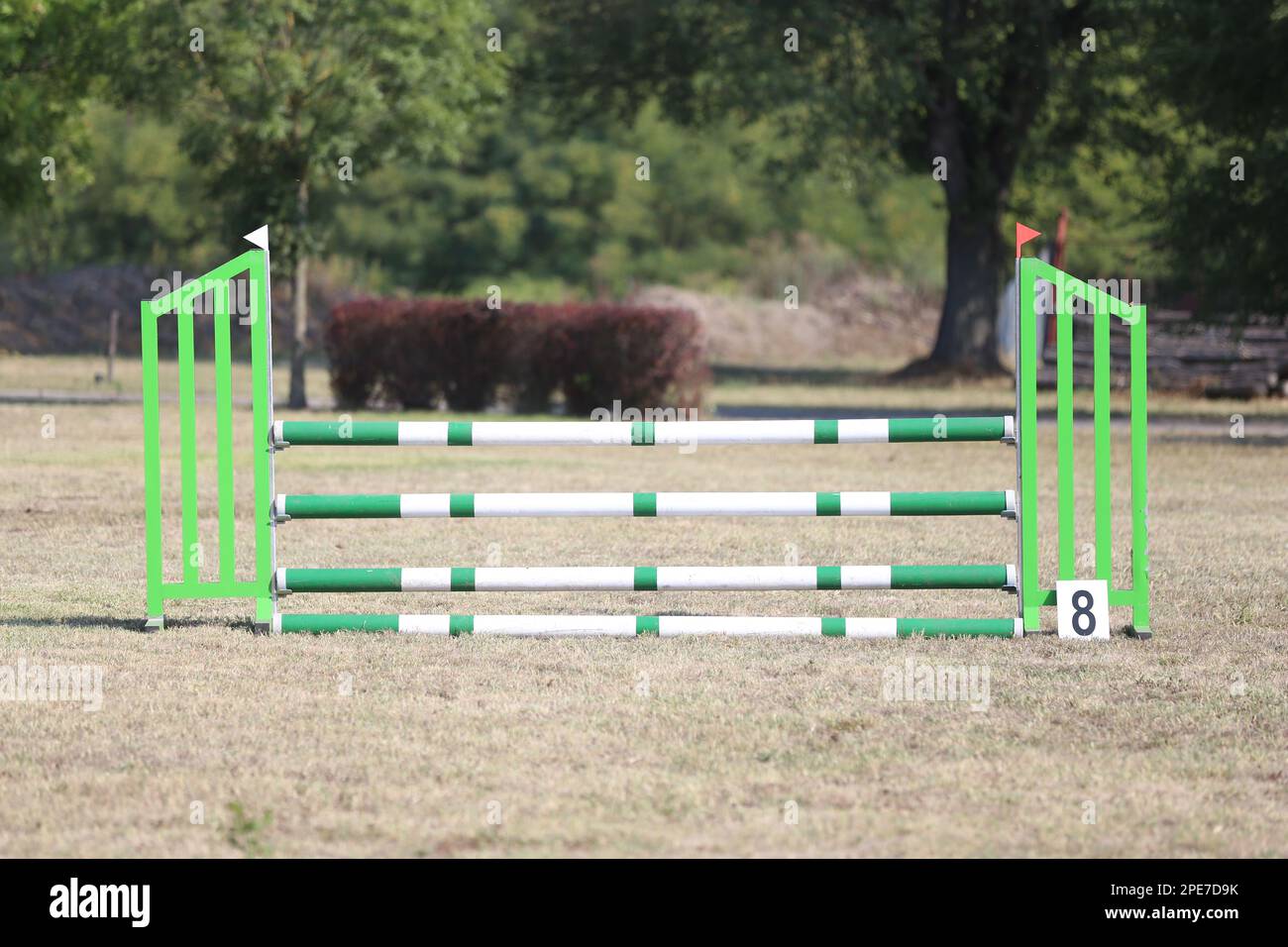 Show jumping poles obstacles, barriers, waiting for riders on show ...
