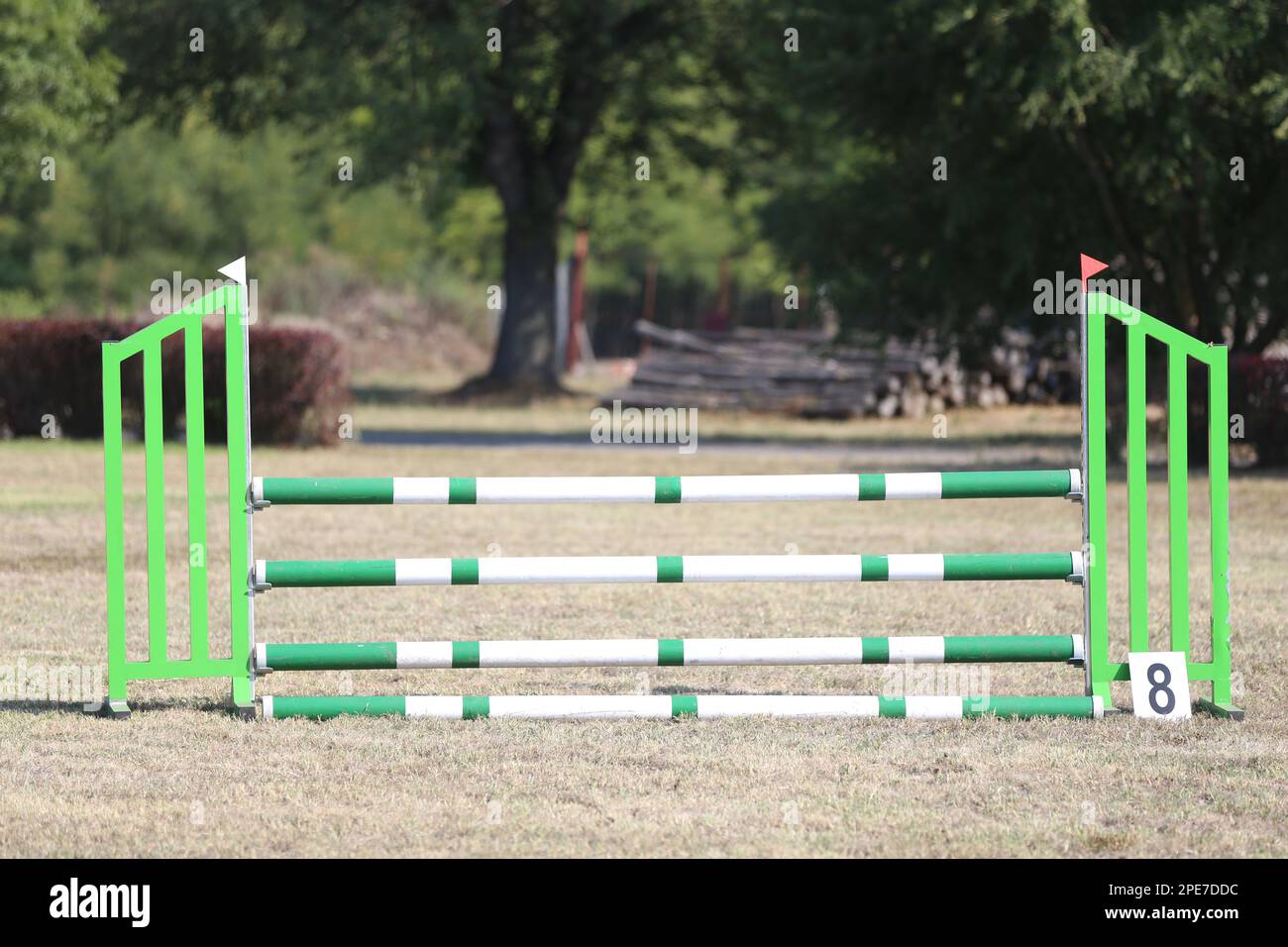 Show jumping poles obstacles, barriers, waiting for riders on show ...