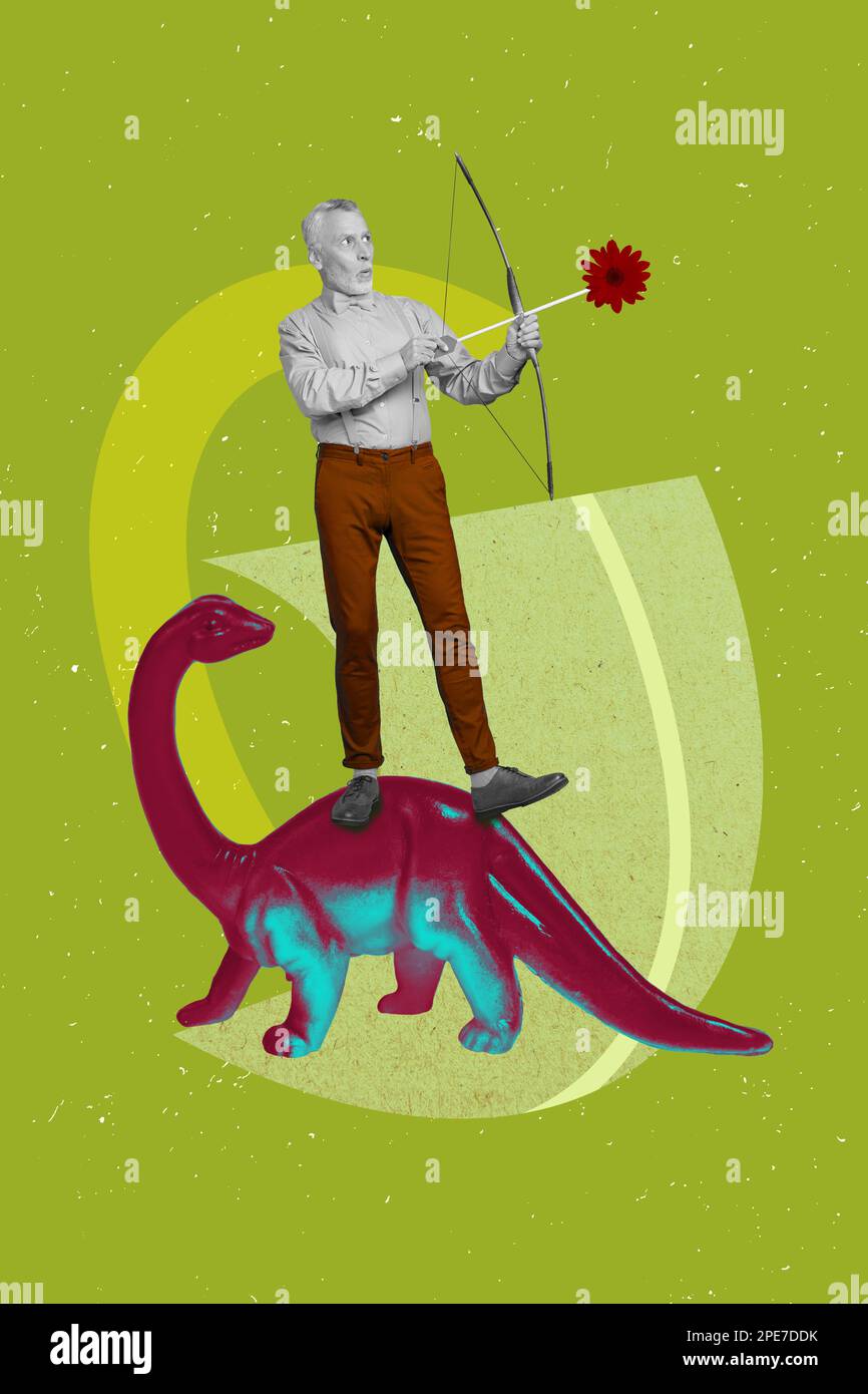 Vertical sketch collage picture of black white gamma grandfather stand ...