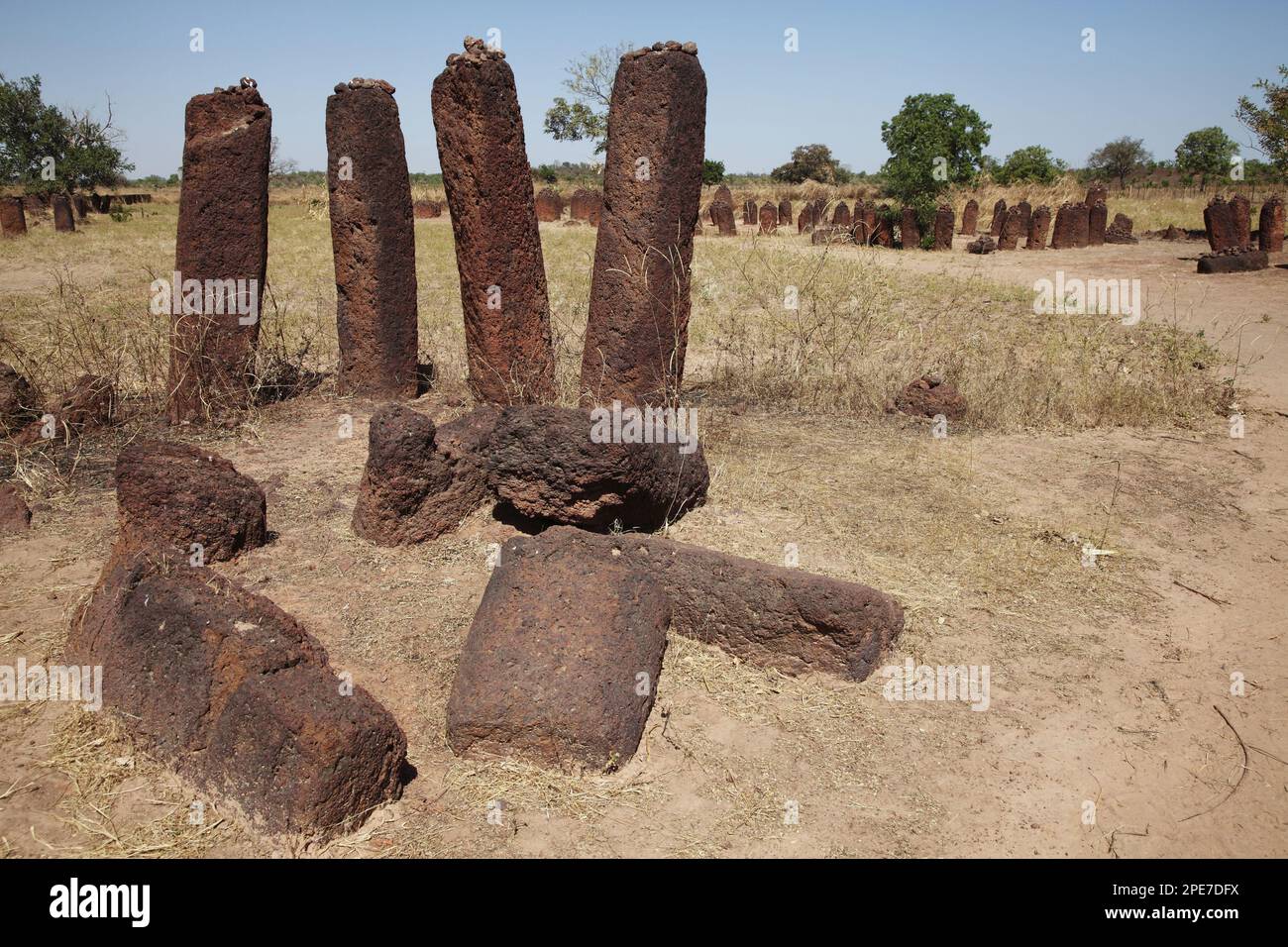 Stones marking burial site, Wassu stone circles, Gambia Stock Photo - Alamy