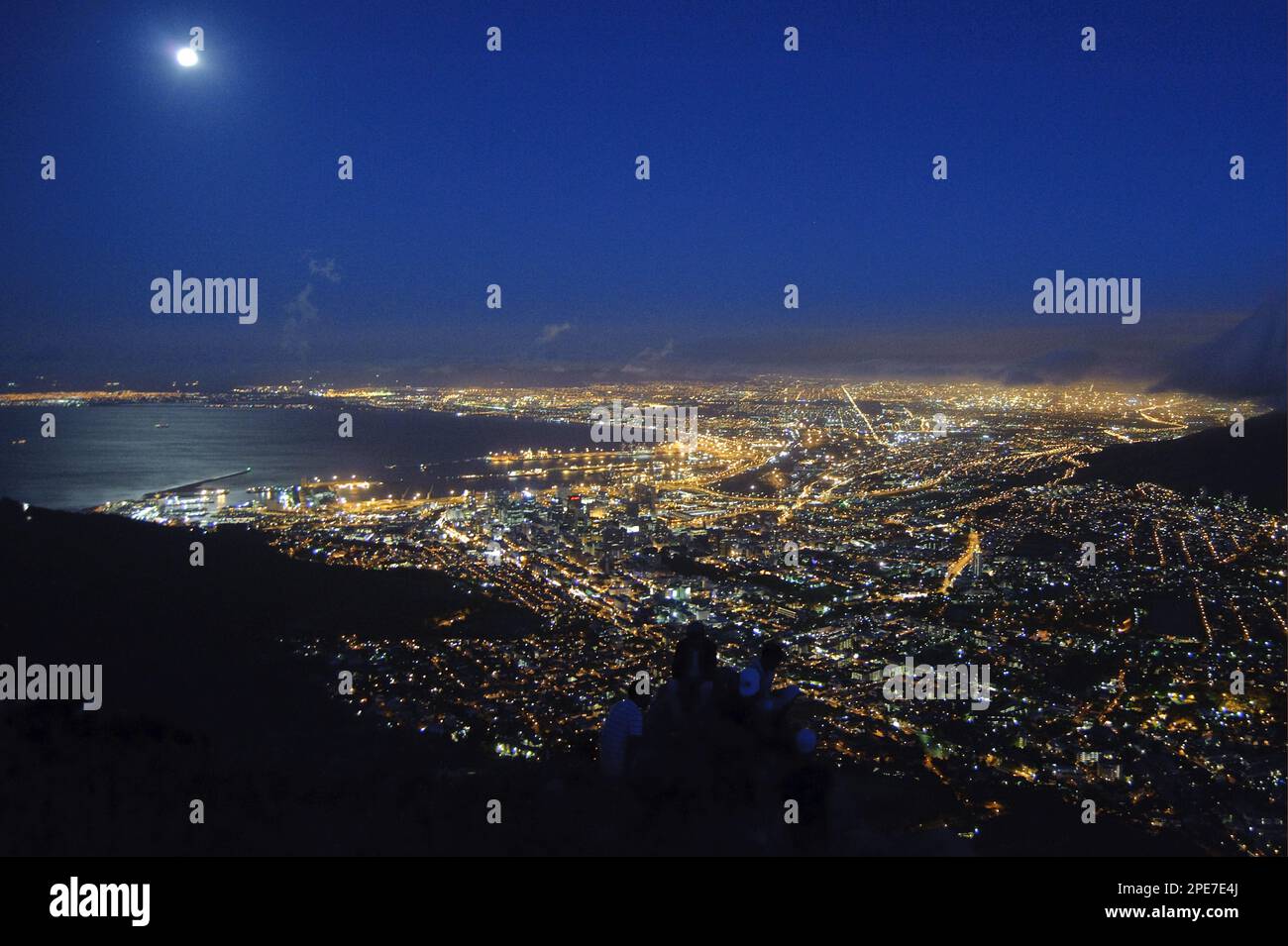 View of coastal city at night, Cape Town, Western Cape, South Africa ...