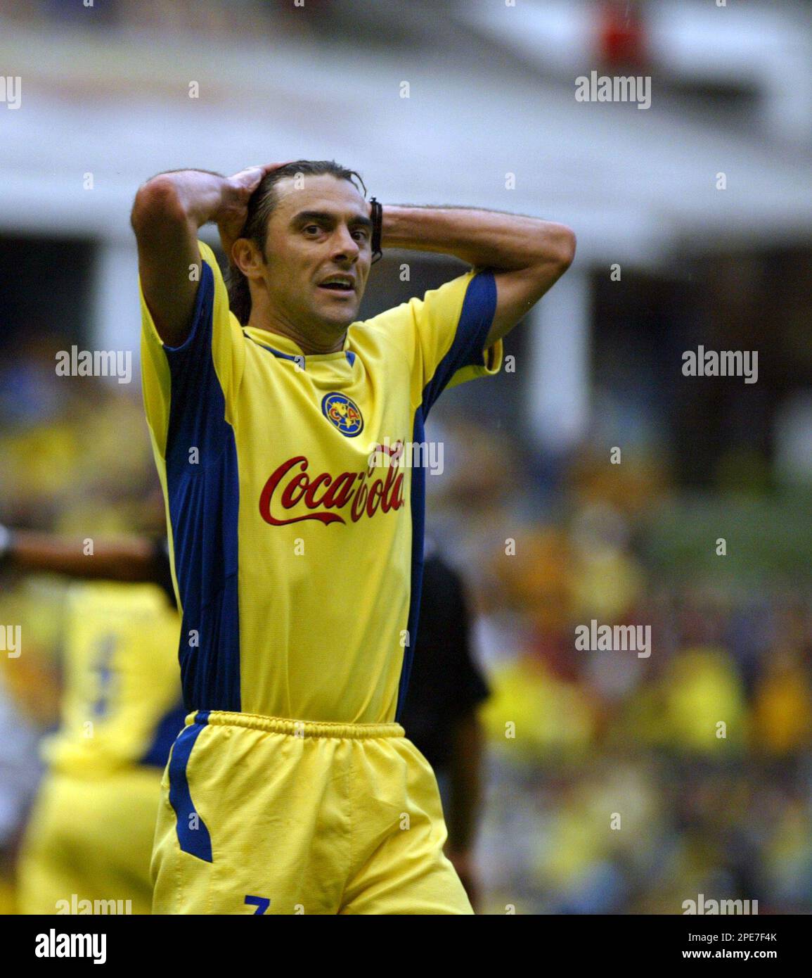 America's soccer player Claudio Lopez, from Argentina, gestures after ...