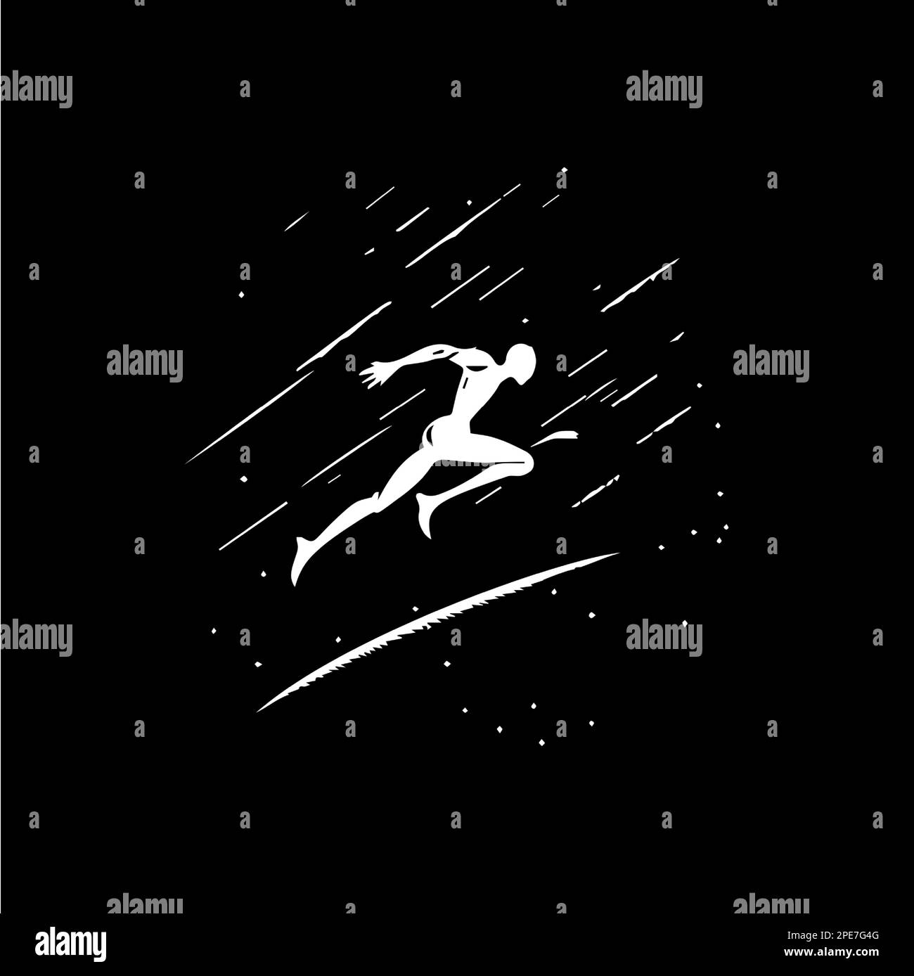 White icon of runner silhouette on black background, sport logo ...