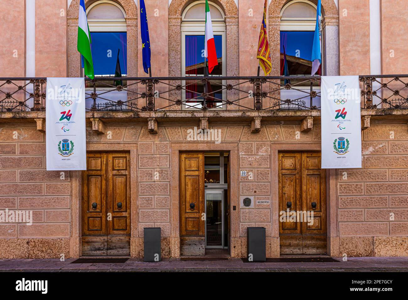 Entrance to the Town Hall of the 2026 Olympic City, Cortina dAmpezzo ...