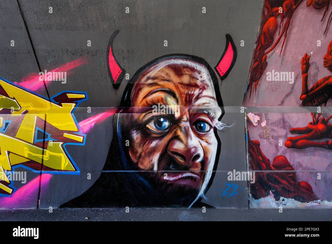 Devils grimace, graffiti in the driveway to Kempten main station ...