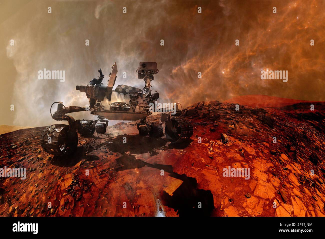 Curiosity rover exploring the surface of Mars. Science fiction ...