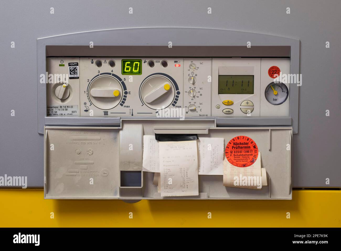 Control panel on gas boiler, North Rhine-Westphalia, Germany Stock ...