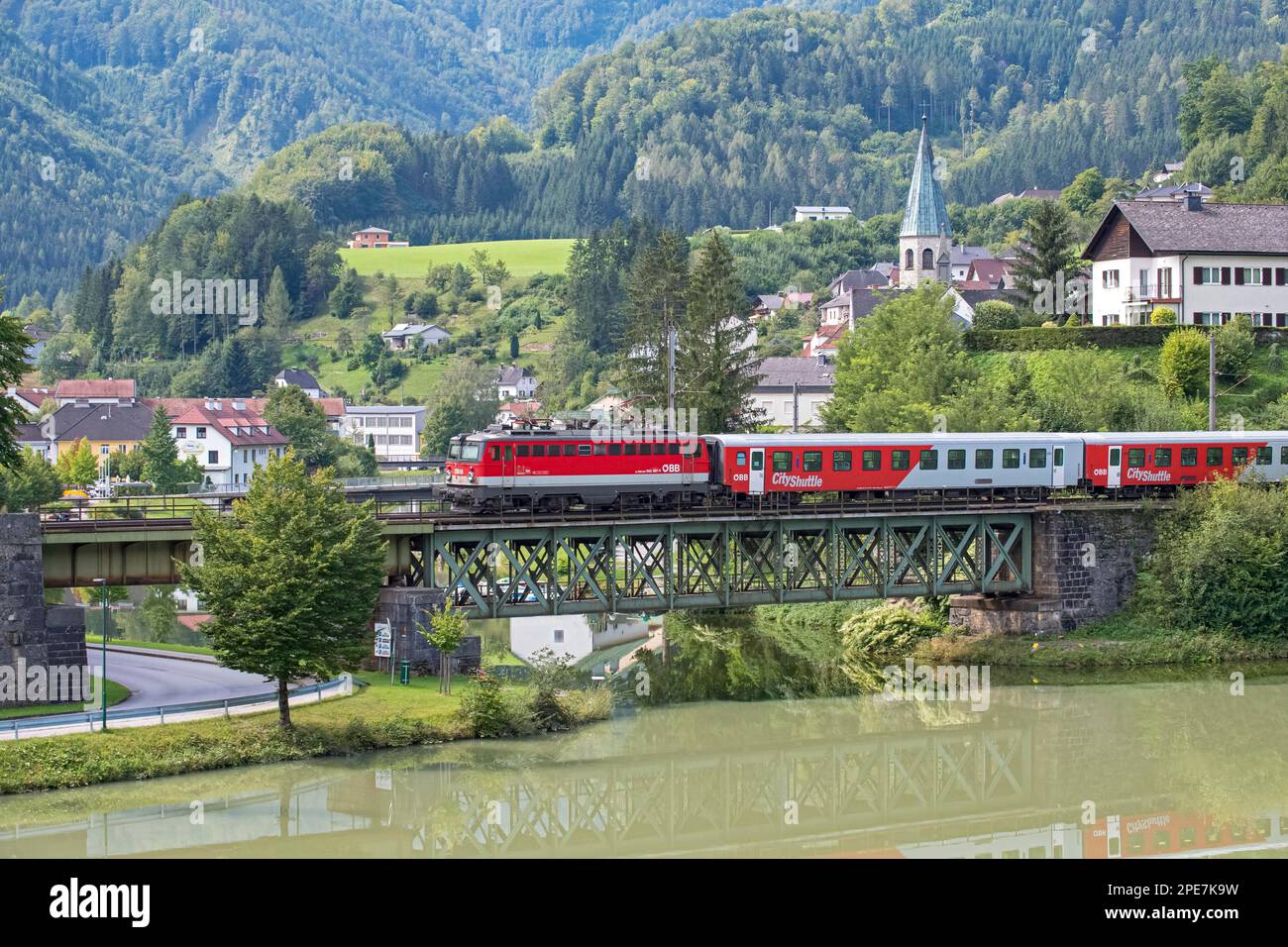OeBB passenger train with electric locomotive 1042 on the Kronprinz ...