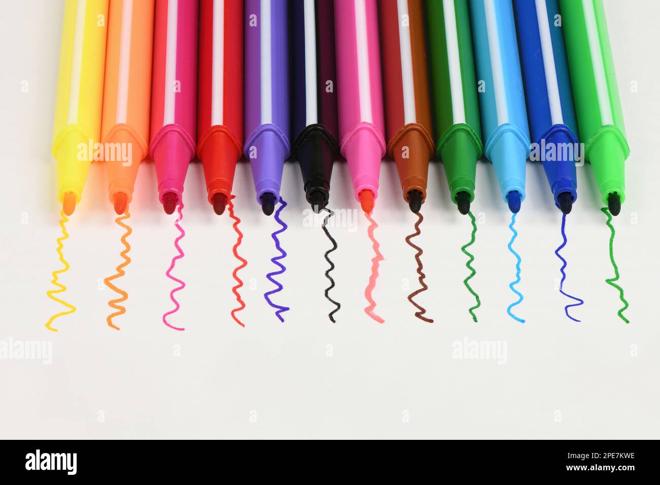 Lines drawn with colored markers isolated on a white background ...