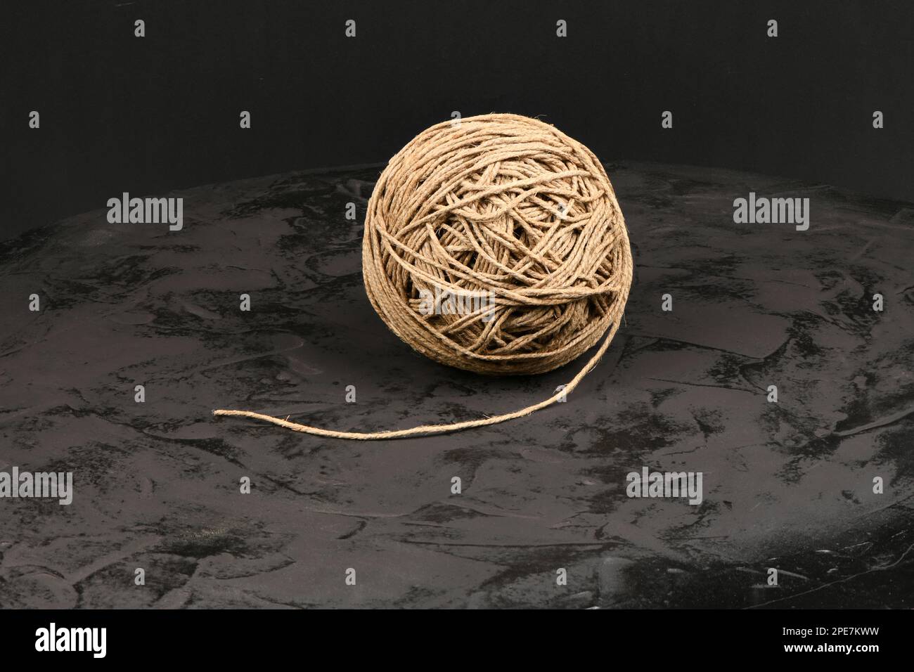 A skein of linen string, cord isolated. Coil of twine. Jute rope. Hemp ...