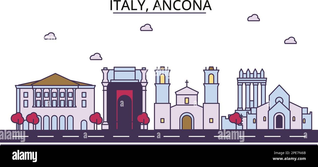 Italy, Ancona tourism landmarks, vector city travel illustration Stock ...