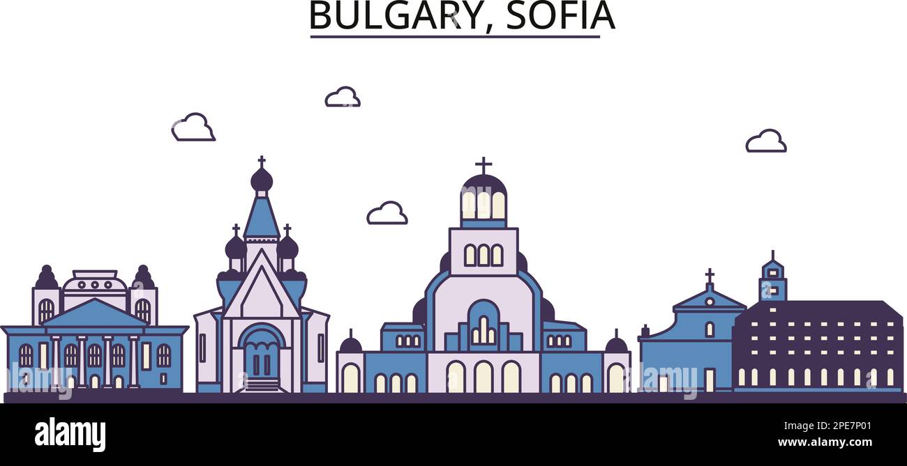 Bulgaria, Sofia tourism landmarks, vector city travel illustration ...