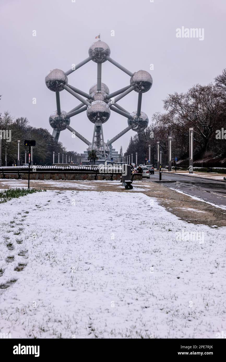 The Atomium in Brussels Belgium in the snow Stock Photo - Alamy