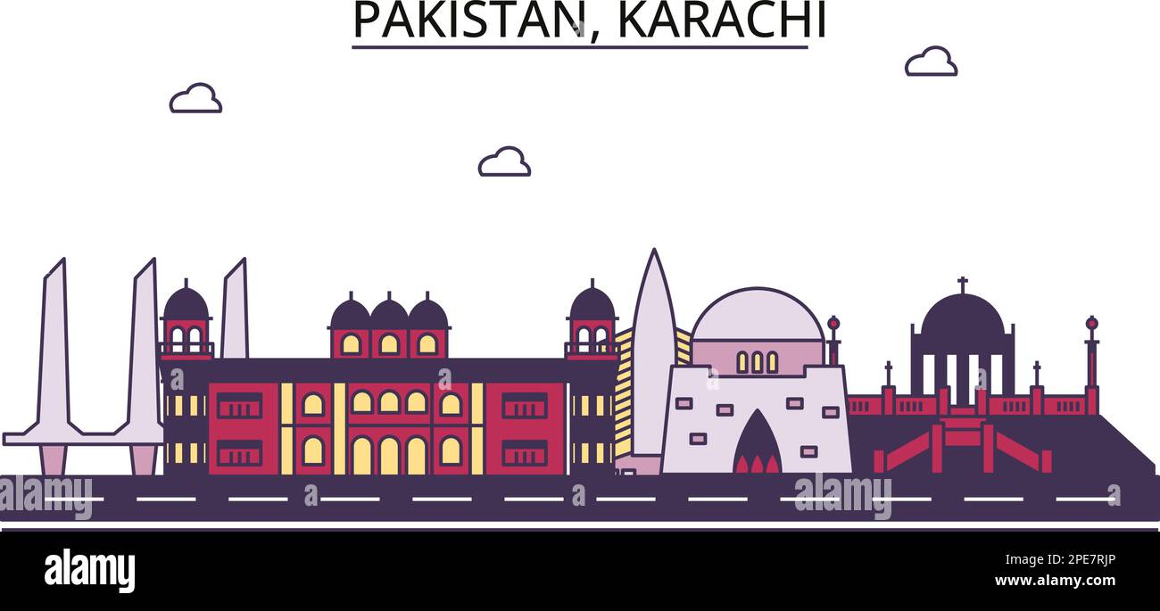Pakistan, Karachi tourism landmarks, vector city travel illustration ...