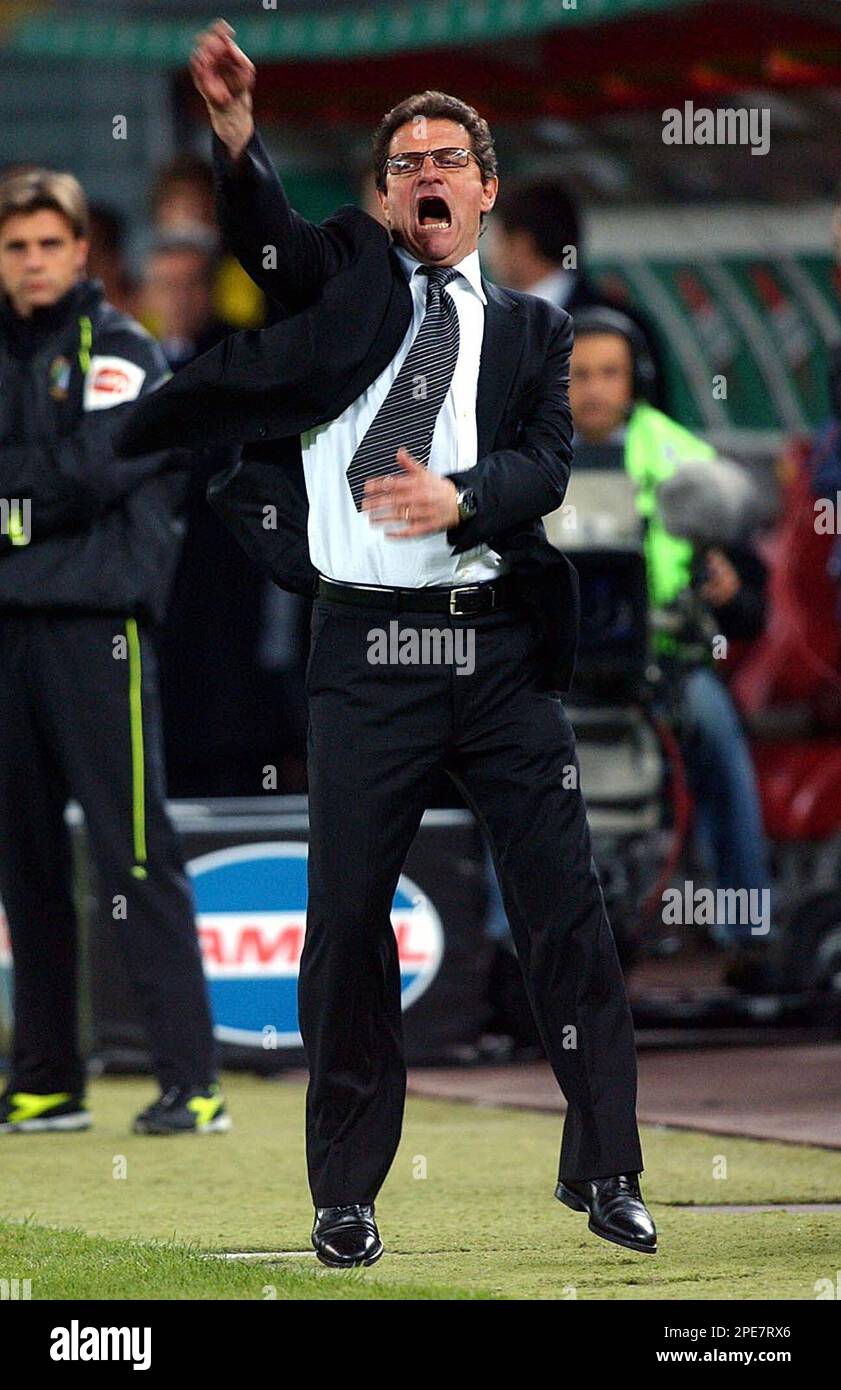 Juventus coach Fabio Capello shouts at his players during an Italian ...