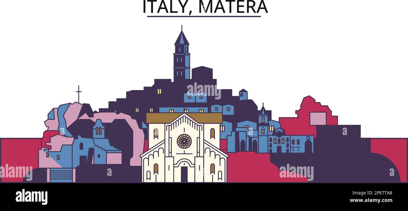 Italy, Matera tourism landmarks, vector city travel illustration Stock ...