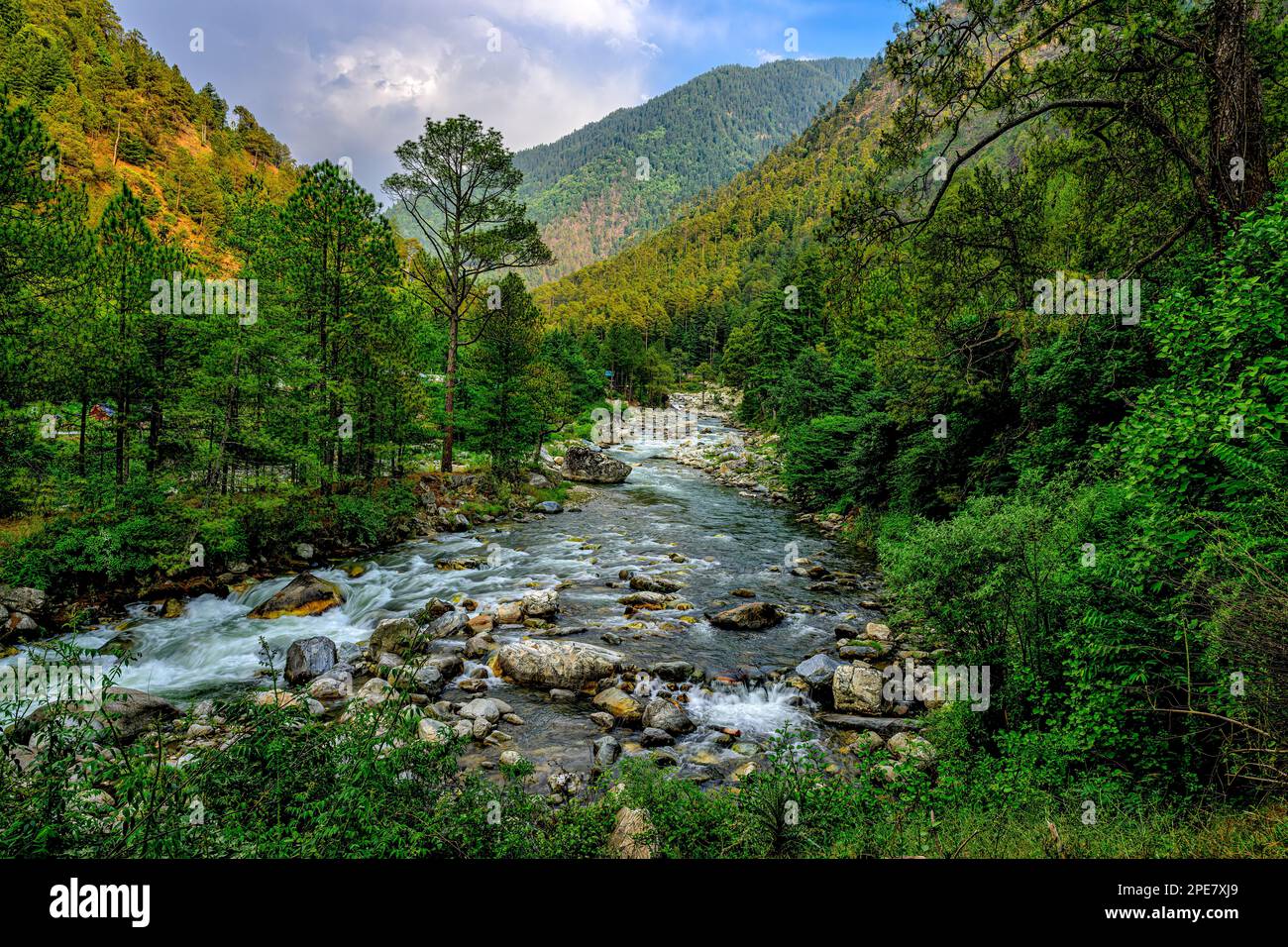 Tirthan River in the eco-zone of the Great Himalayan National Park in ...