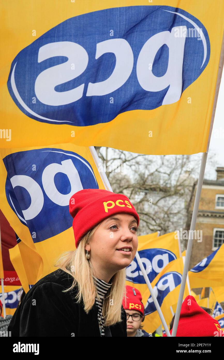 London, UK. 15th Mar, 2023. Member of the PCS union (Public and ...