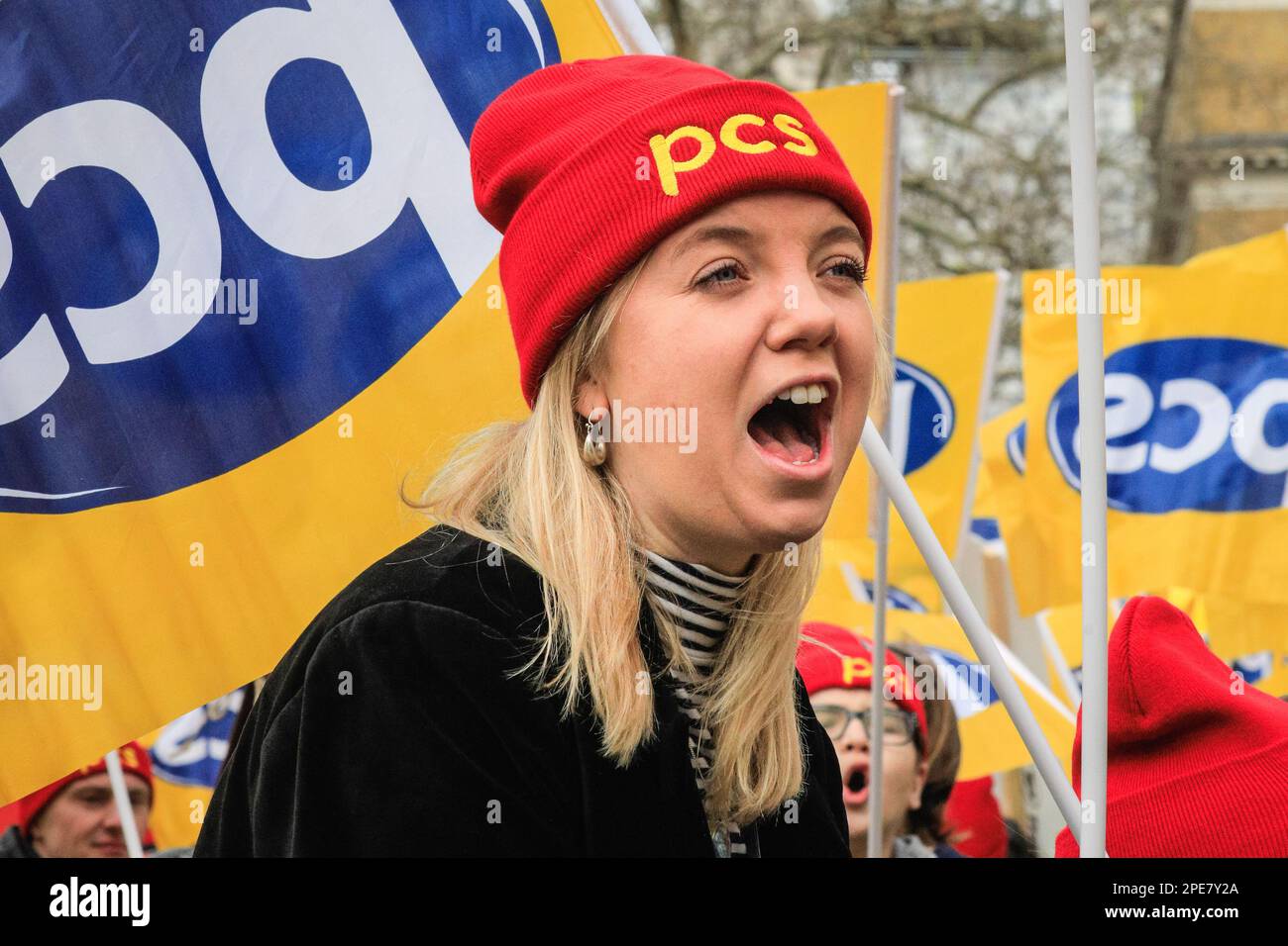 London, UK. 15th Mar, 2023. Member of the PCS union (Public and ...