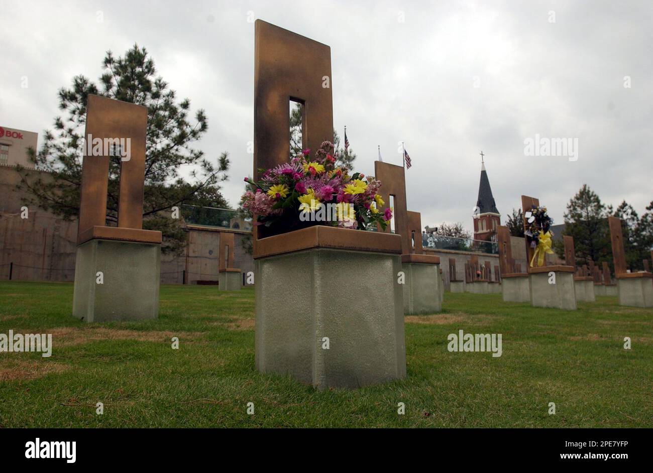 Flowers sit on Baylee Almon's memorial chair in the Field of Empty ...