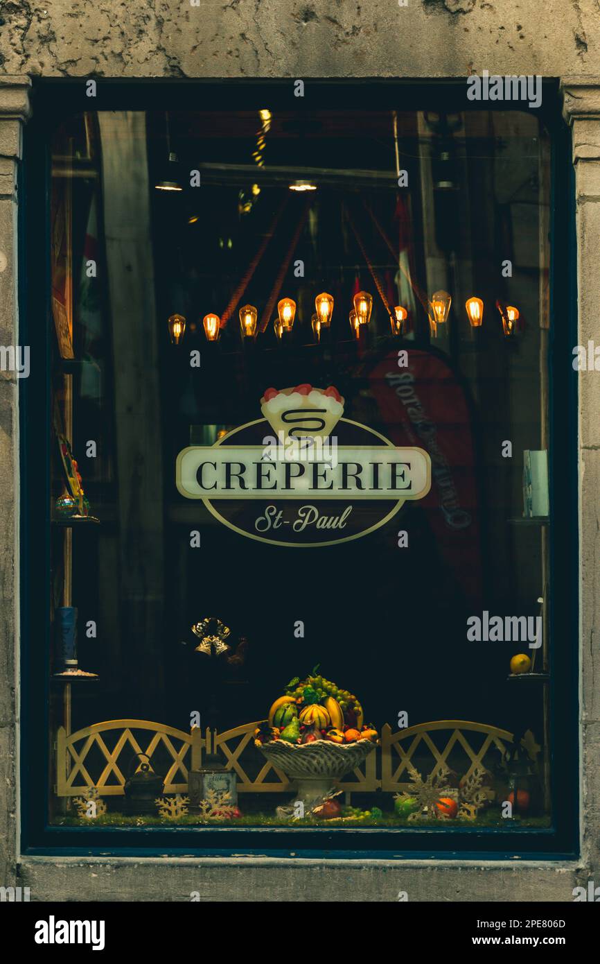 Montreal, Quebec, Canada, march 2023- Window showcase of a restaurant ...